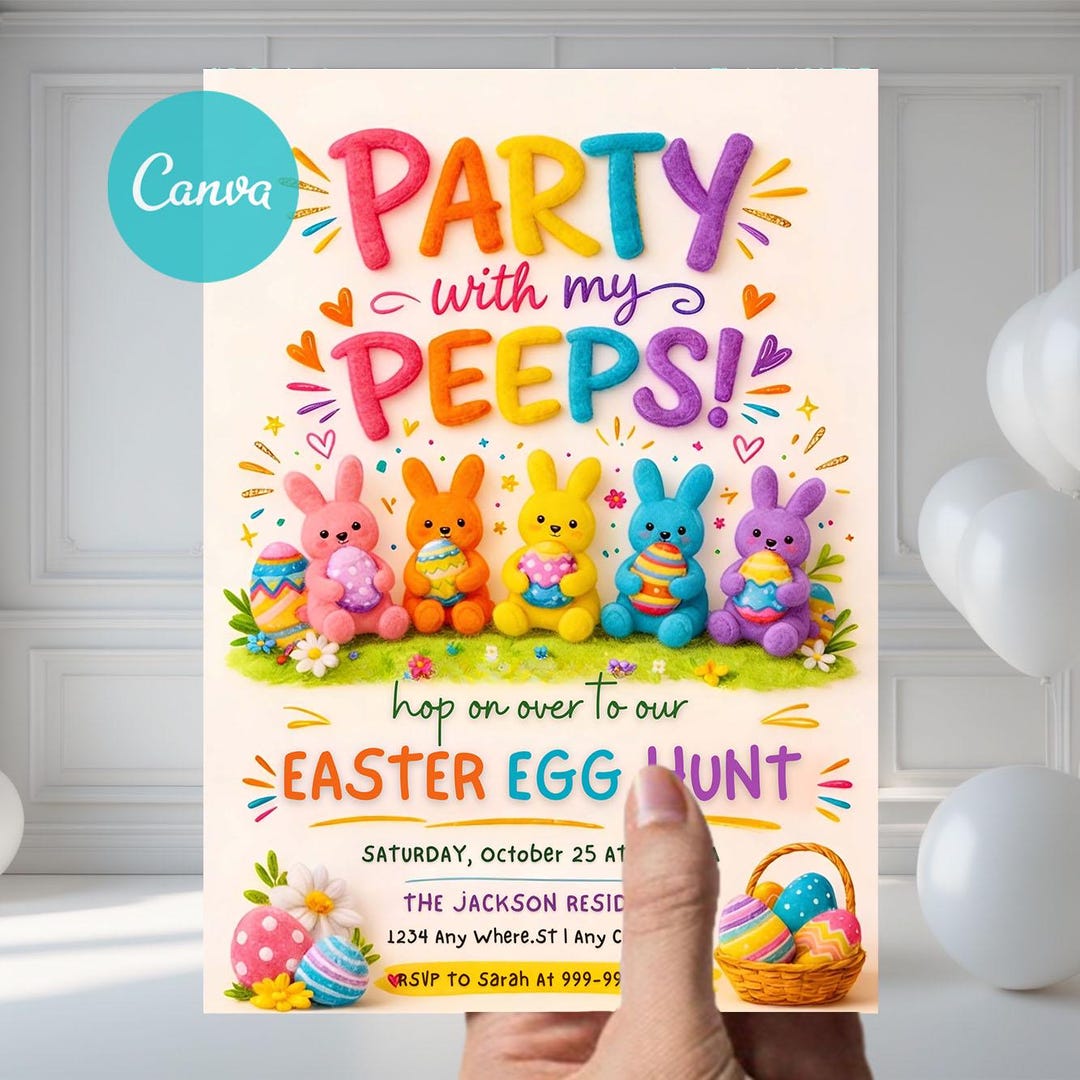 Party With My Peeps Easter Egg Hunt Invitation, Easter Bunny Invitation ...