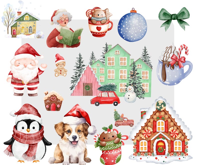 Watercolor Christmas Clipart Bundle: Whimsical Holiday PNG Elements - Etsy