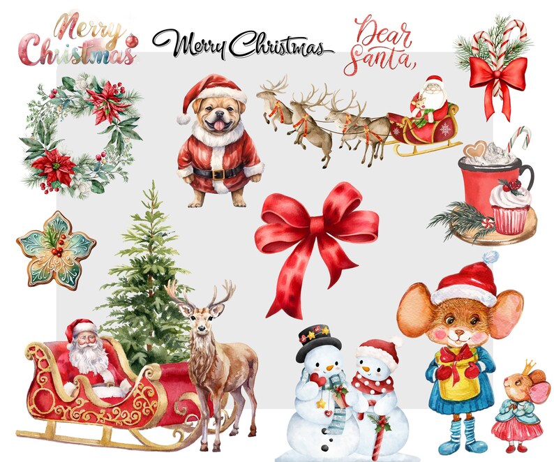 Watercolor Christmas Clipart Bundle: Whimsical Holiday PNG Elements - Etsy
