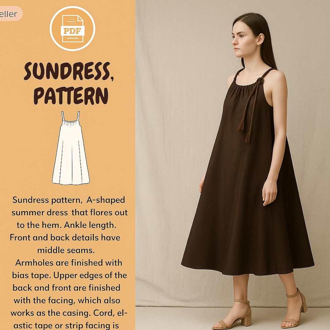 Sundress Sewing Pattern PDF, Straps Dress, Square Neck, Gathered Skirt ...