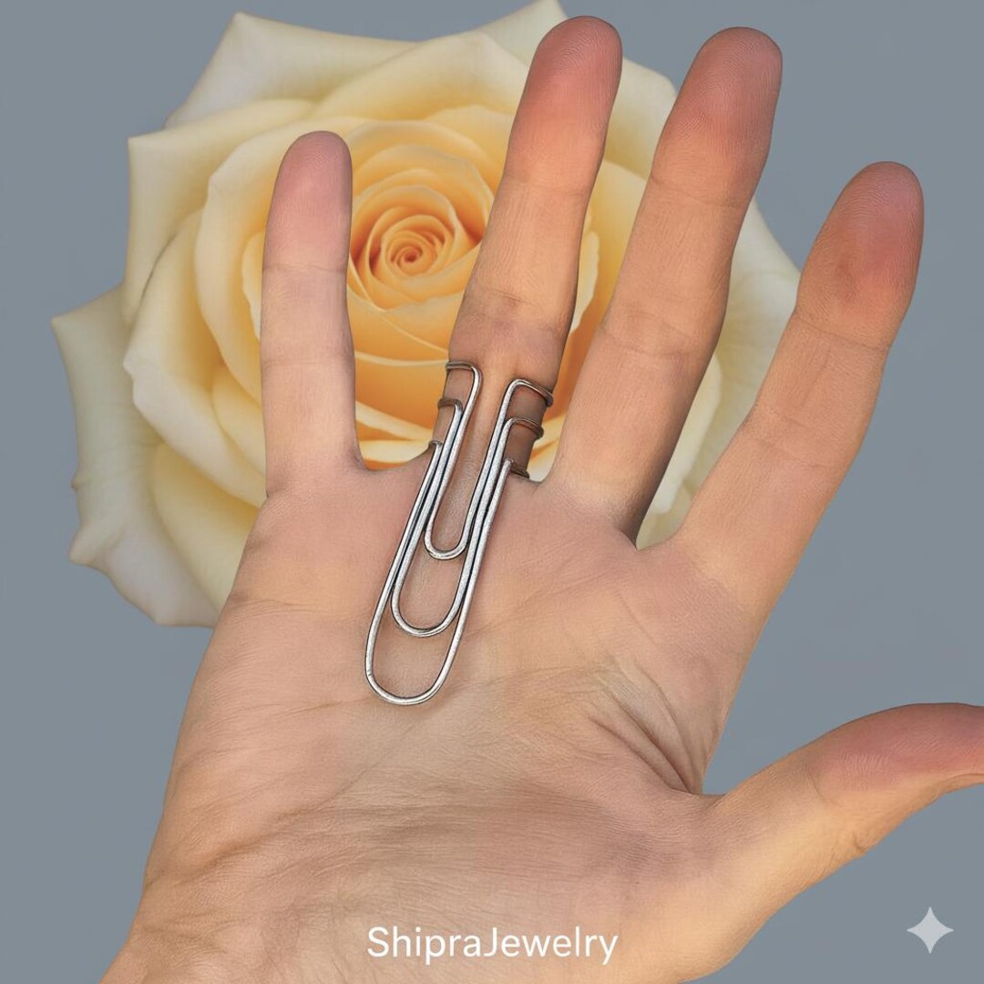 Gold Paperclip Armor Ring, Long Geometric Finger Splint, Minimalist U ...