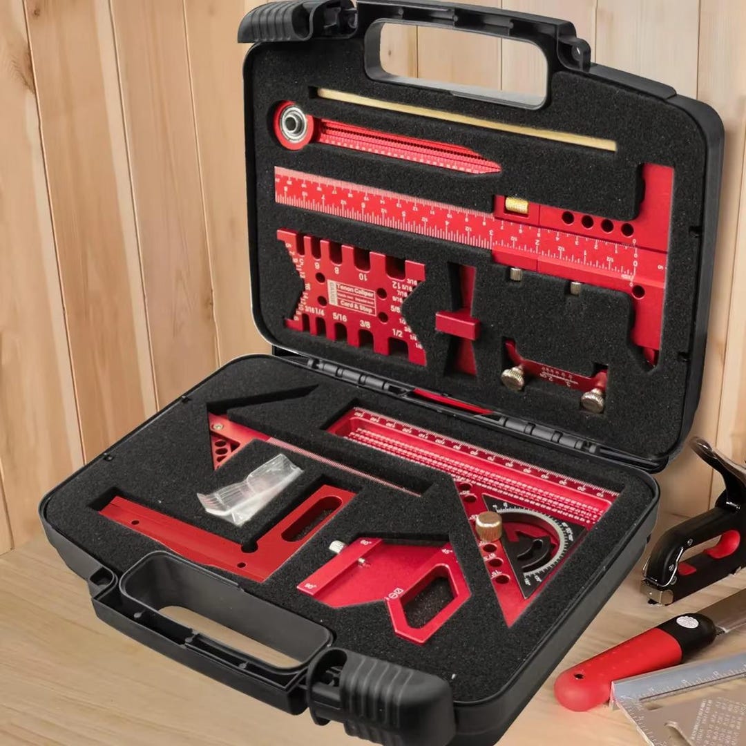9-piece Woodworking Square Tool Set, Aluminum Marking Ruler & Measuring ...
