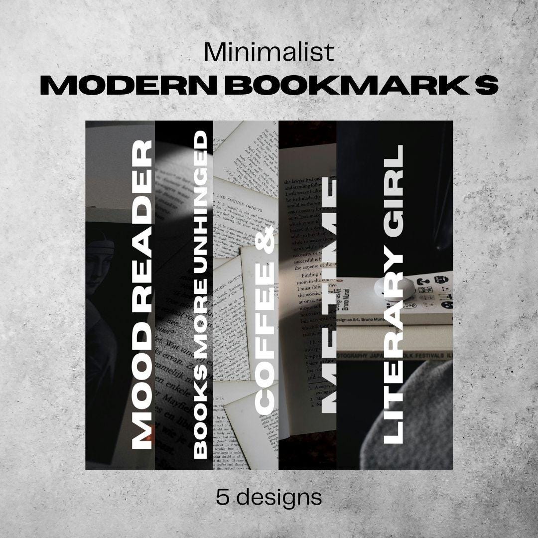 Modern Minimalist Bookmark | Set of 5 Printable | Digital Download - Etsy