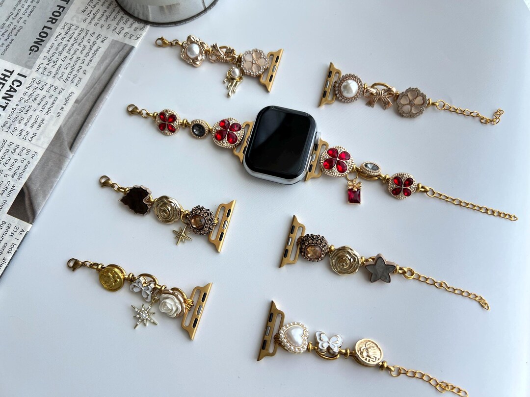 Y2K Gold Charm Chain Apple Watch Band, Vintage Buttons Apple Watch ...