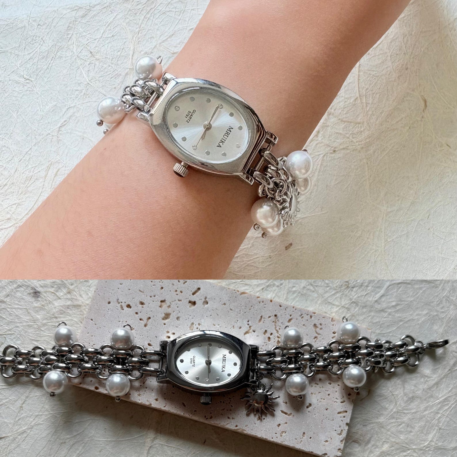 Vintage Pearl Wrist Watch for Woman,elegant Silver Watch,beaded Pearl ...