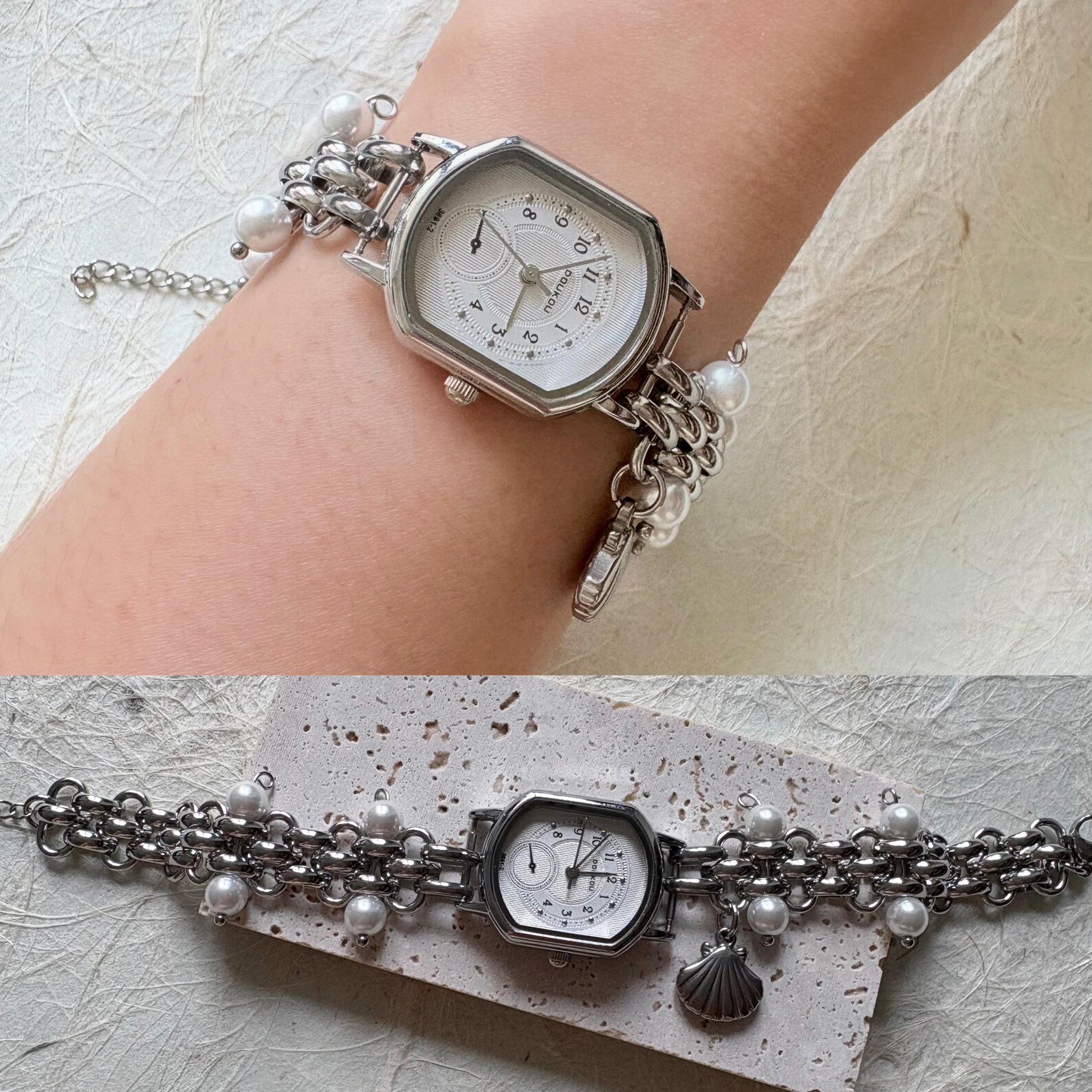 Vintage Pearl Wrist Watch for Woman,elegant Silver Watch,beaded Pearl ...
