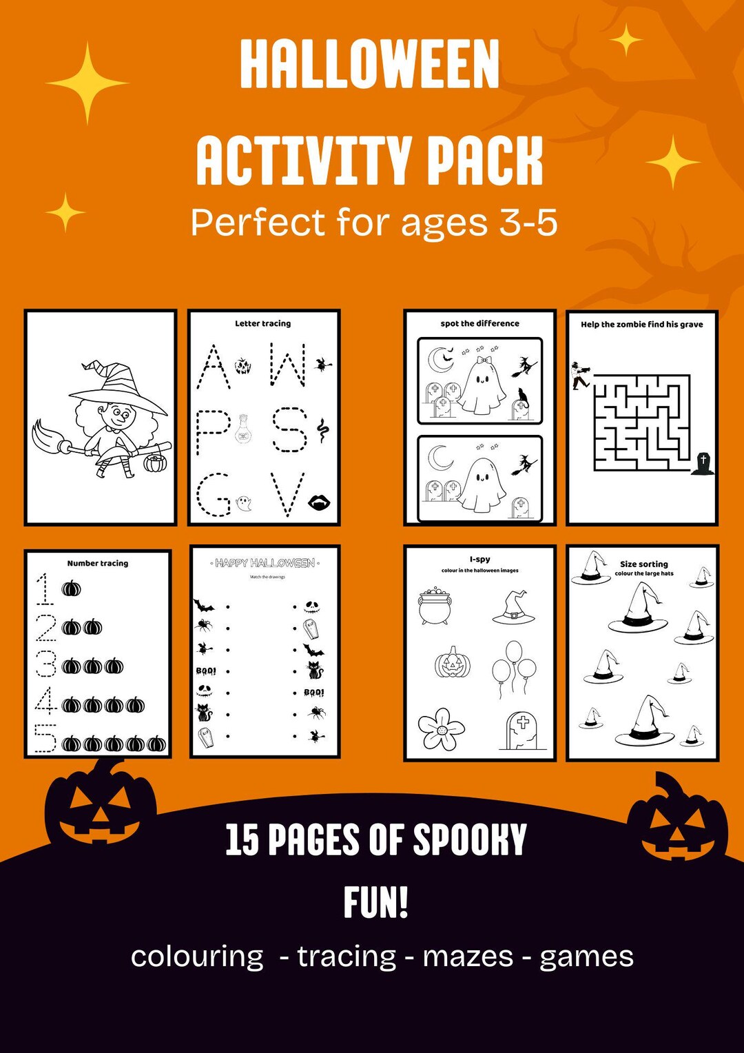 Halloween Activity Pack for Kids: Preschool Games & Worksheets (ages 3 ...