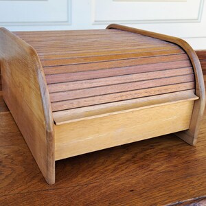 Vintage Tambour Top Desktop Storage Box - Mid Century Roll Top Storage ...