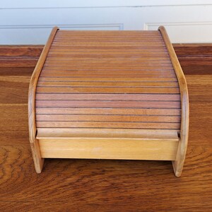 Vintage Tambour Top Desktop Storage Box - Mid Century Roll Top Storage ...