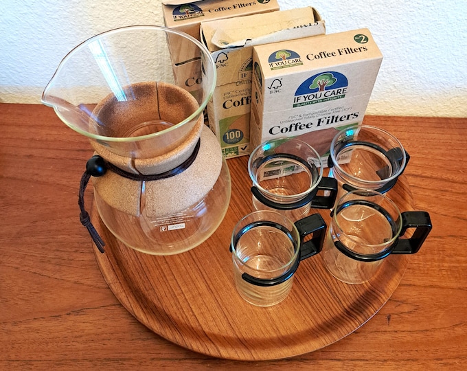 Coffee Lover Set: Bodum 157 Pour Over Carafe, Bodum Cups, Teak Serving ...
