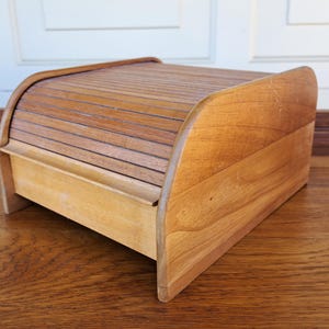 Vintage Tambour Top Desktop Storage Box - Mid Century Roll Top Storage ...