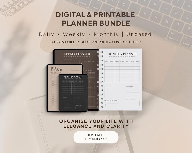 Minimalist Digital Planner Bundle: Daily, Weekly, Monthly (printable ...