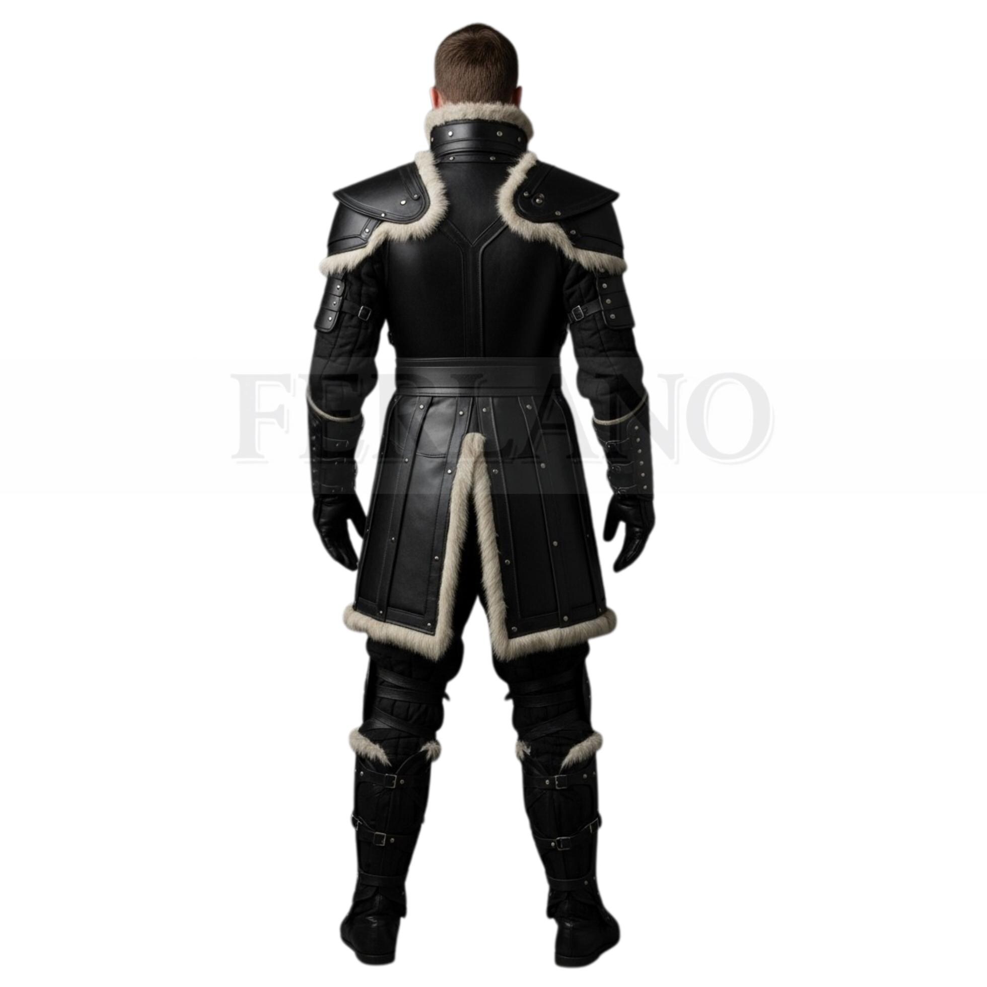 Black Leather Armor Suit: Medieval Knight Costume With Wolf Fur Trim - Etsy