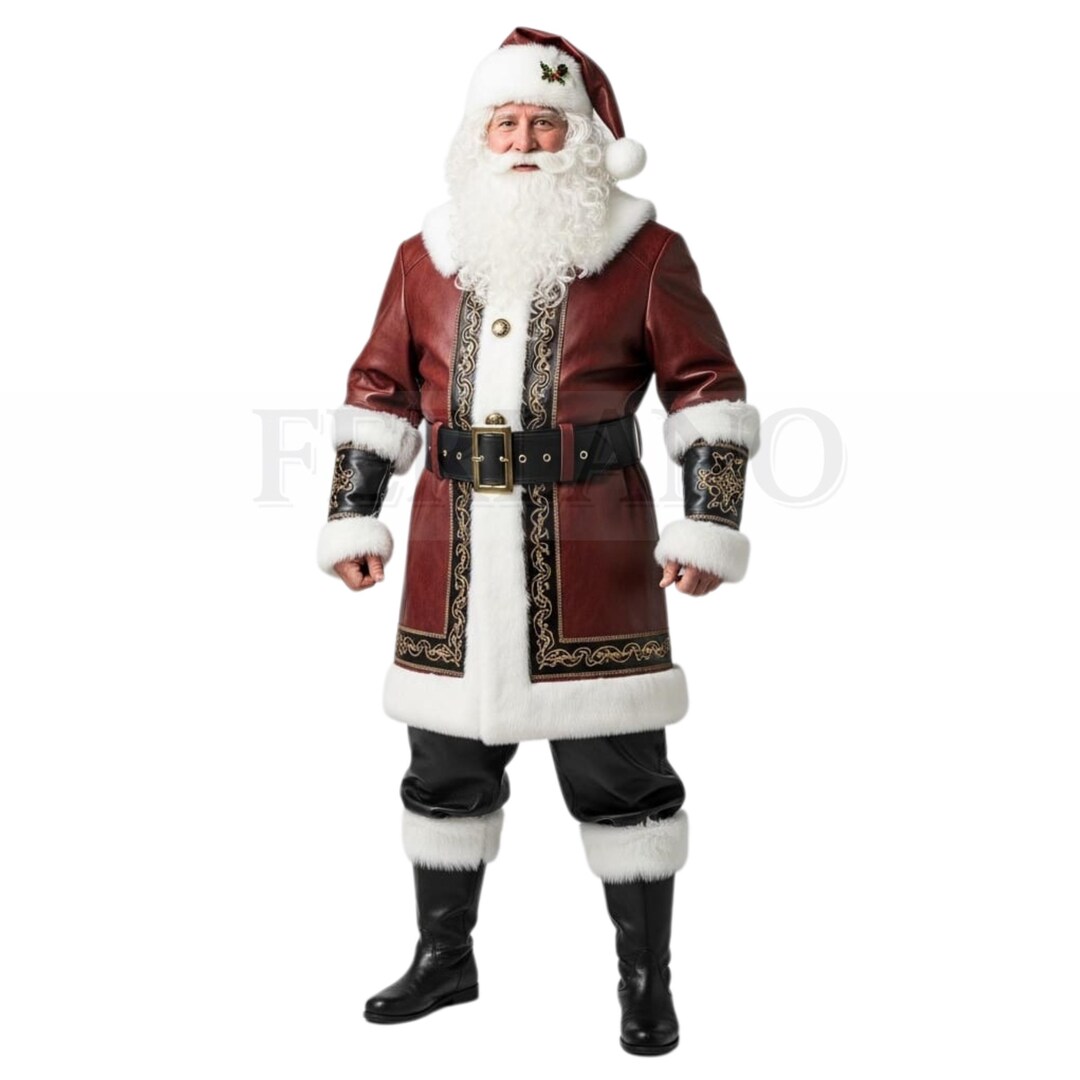 Genuine Leather Santa Coat With Fur Trim – Handmade Christmas Costume ...