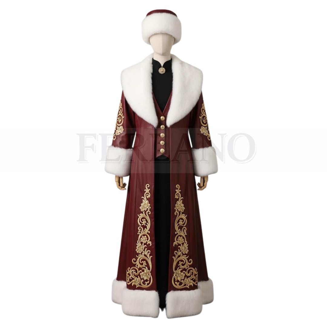 Vintage Leather Santa Cloak | Embroidered Christmas Costume | Long ...