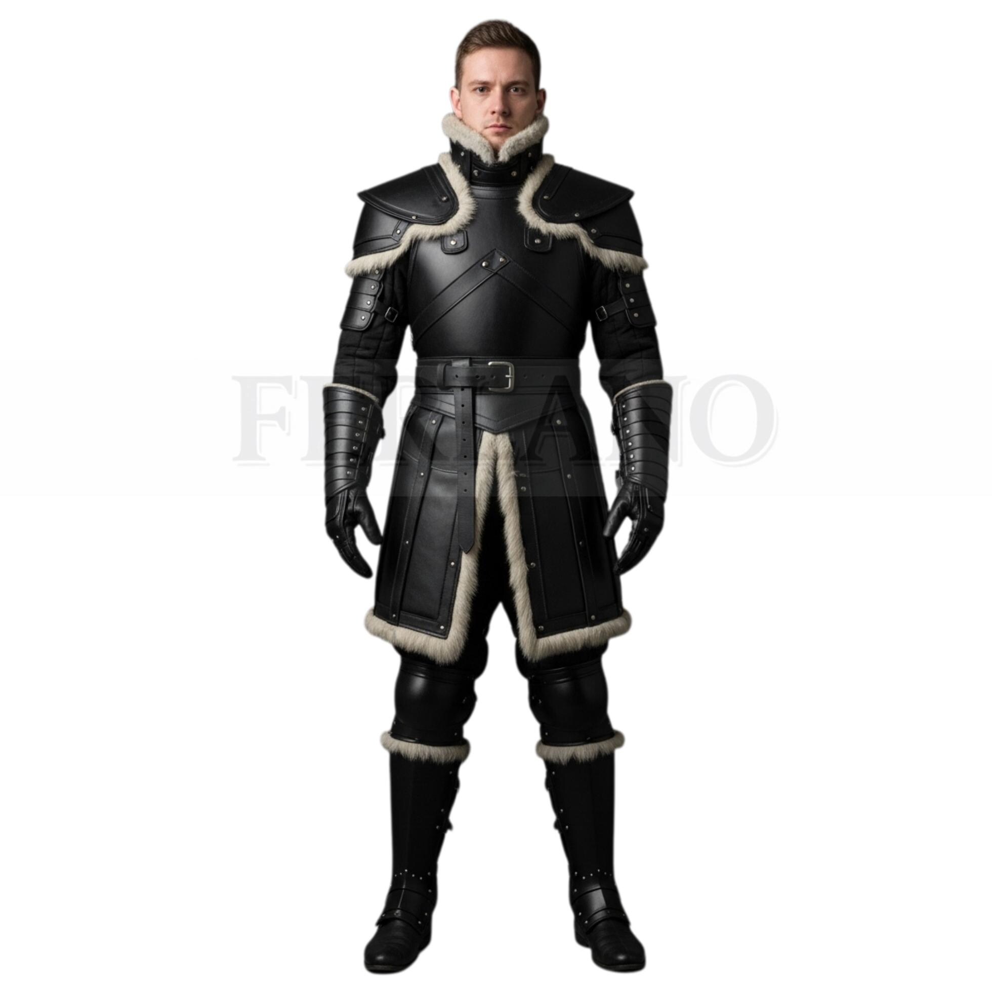 Black Leather Armor Suit: Medieval Knight Costume With Wolf Fur Trim - Etsy
