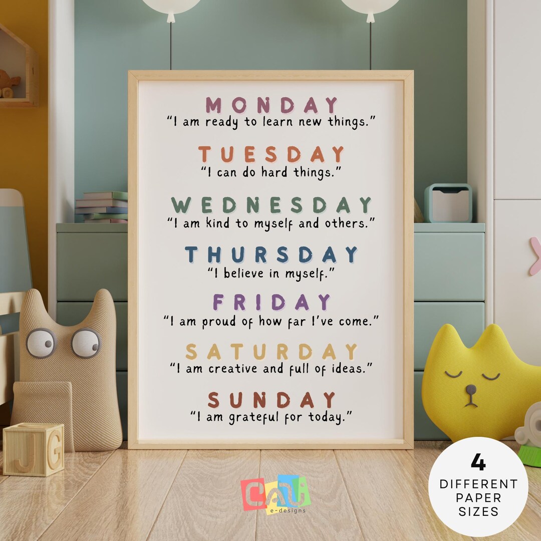 Kids Daily Affirmation Poster Printable | Positive Boho Wall Art for ...