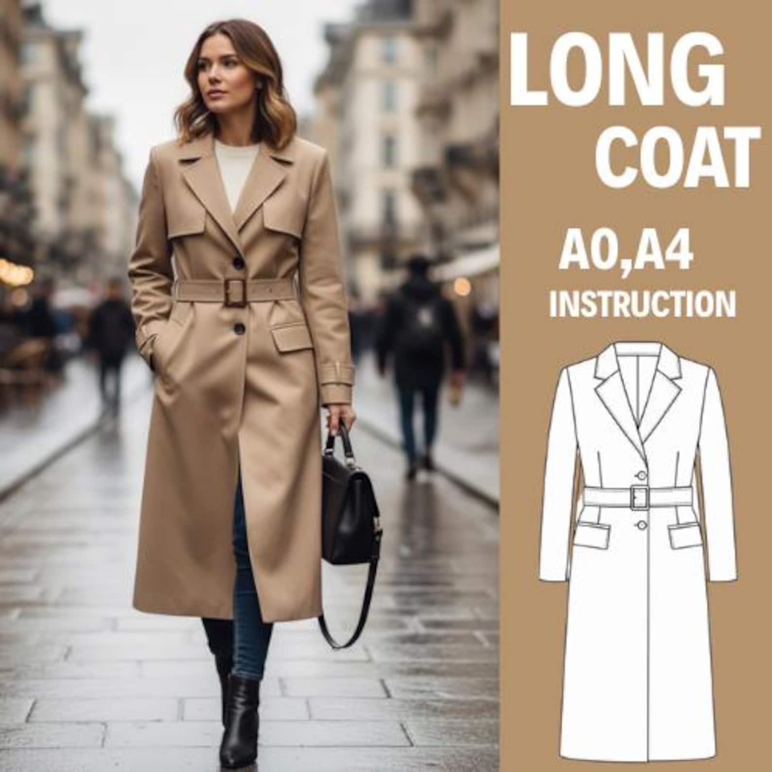 Short Coat Sewing Pattern PDF, Digital Jacket Pattern A4 A0, Trench ...