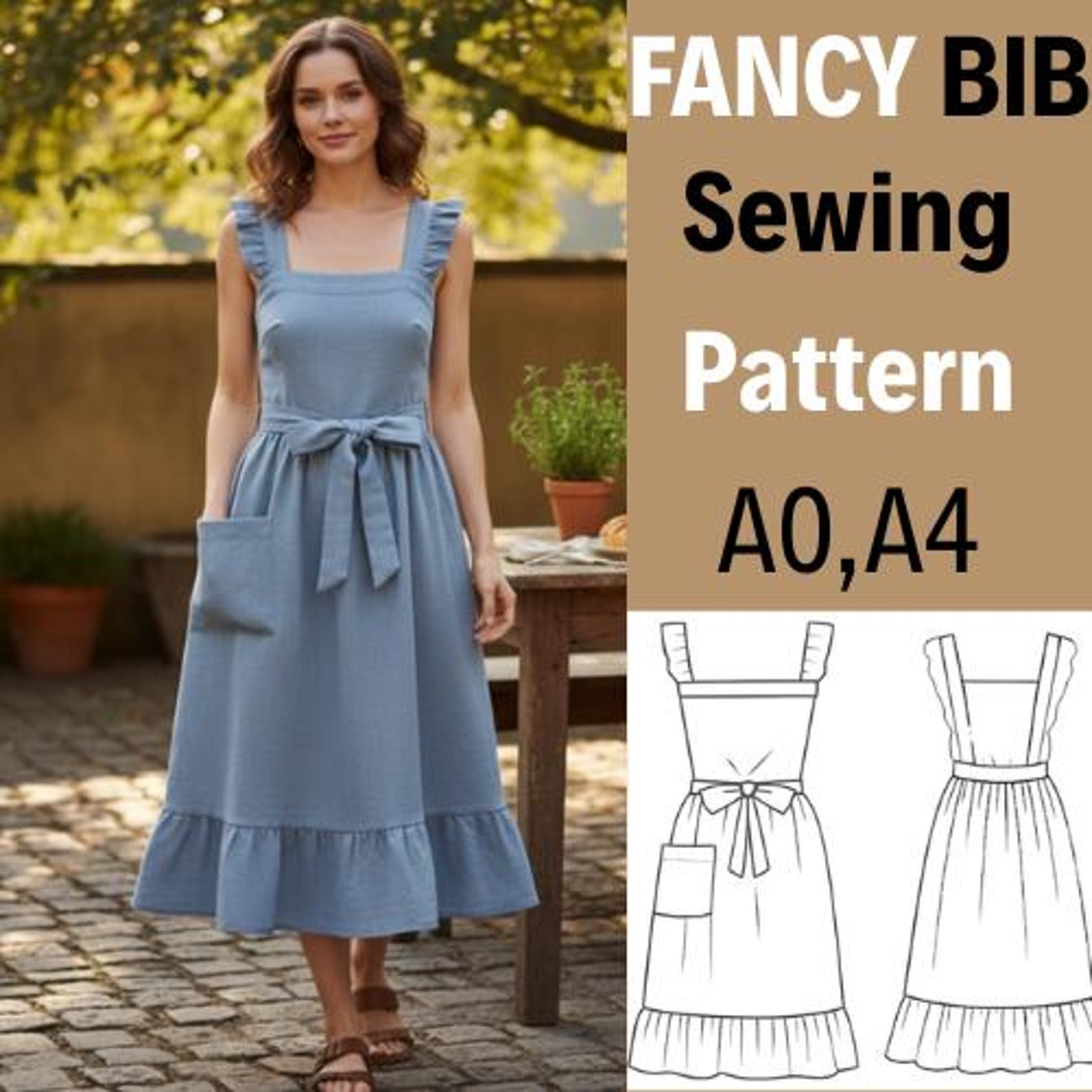 Easy Sew Vintage Women Fancy Bib Apron Pattern, Pinafore Patterns ...