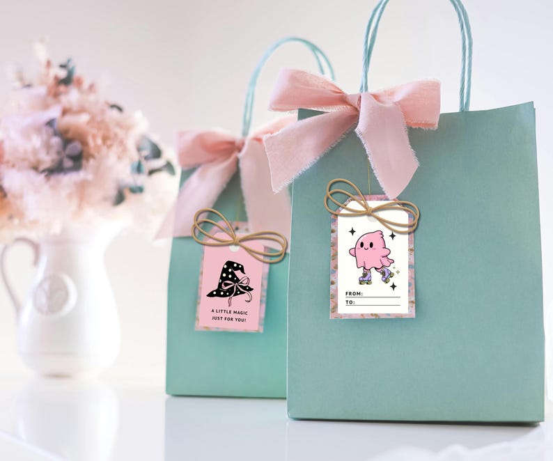 Editable Pink Halloween Favor Tags | Cute Boo Gift Tags | Printable ...