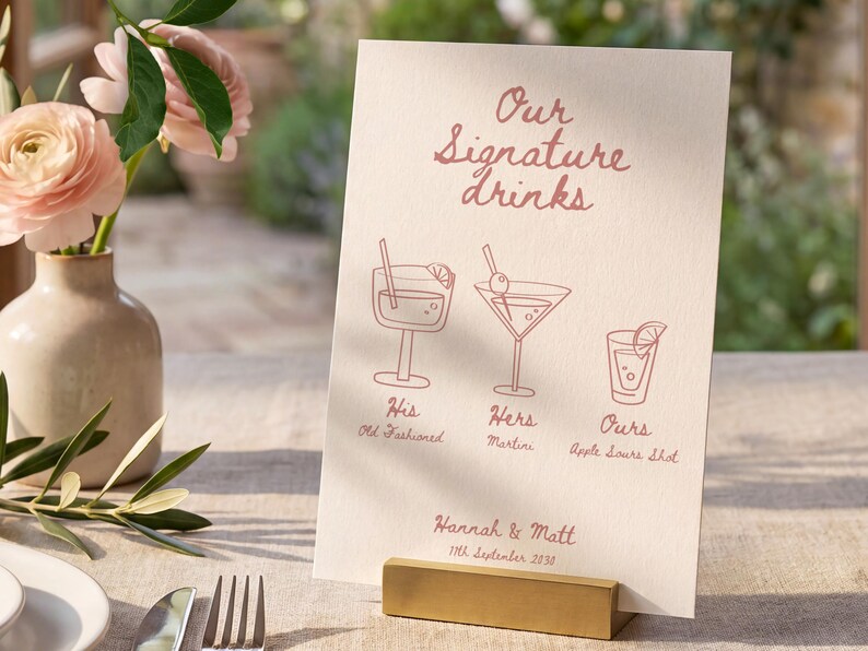 Wedding Drinks Menu Sign Template | Bride & Groom Signature Cocktails ...