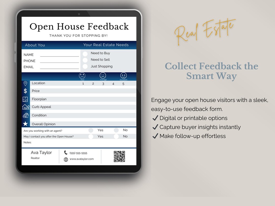 Open House Feedback Form Instant Download PDF Canva Template | Realtor ...