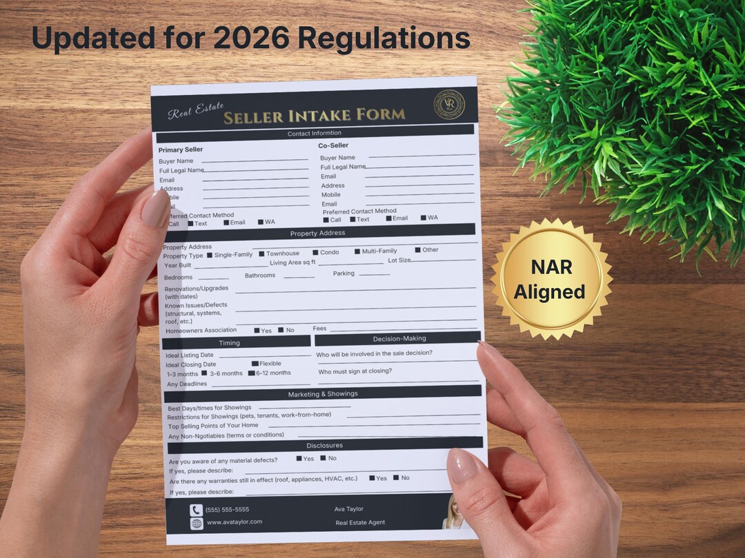 2026 Realtor Seller Intake Form | Listing Lead Sheet & Pre-listing ...