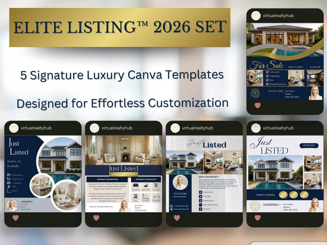 ELITE LISTING™ 2026 SET | 5 Luxury Canva Templates for Realtor “just ...