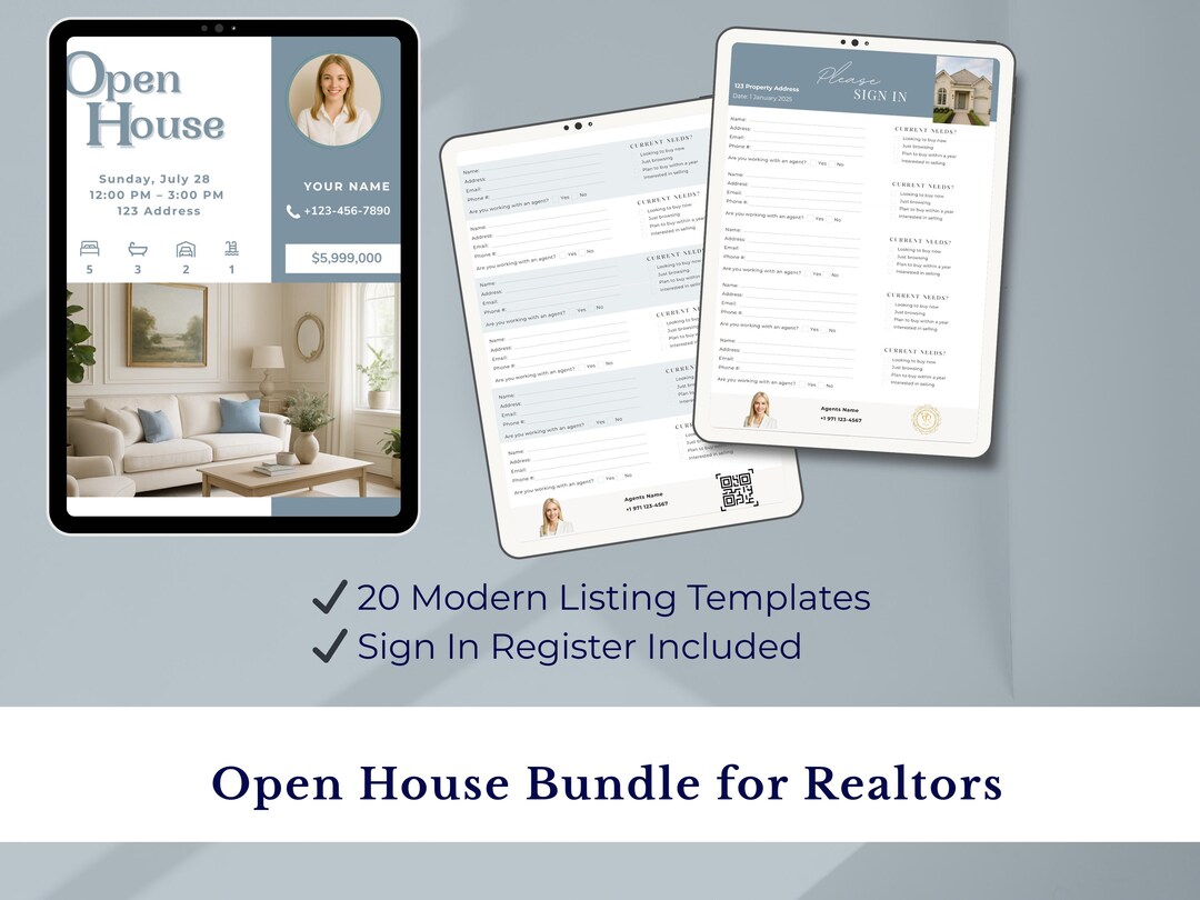 Realtor Open House Template Bundle: 20 Listing Flyers + Sign in (canva ...