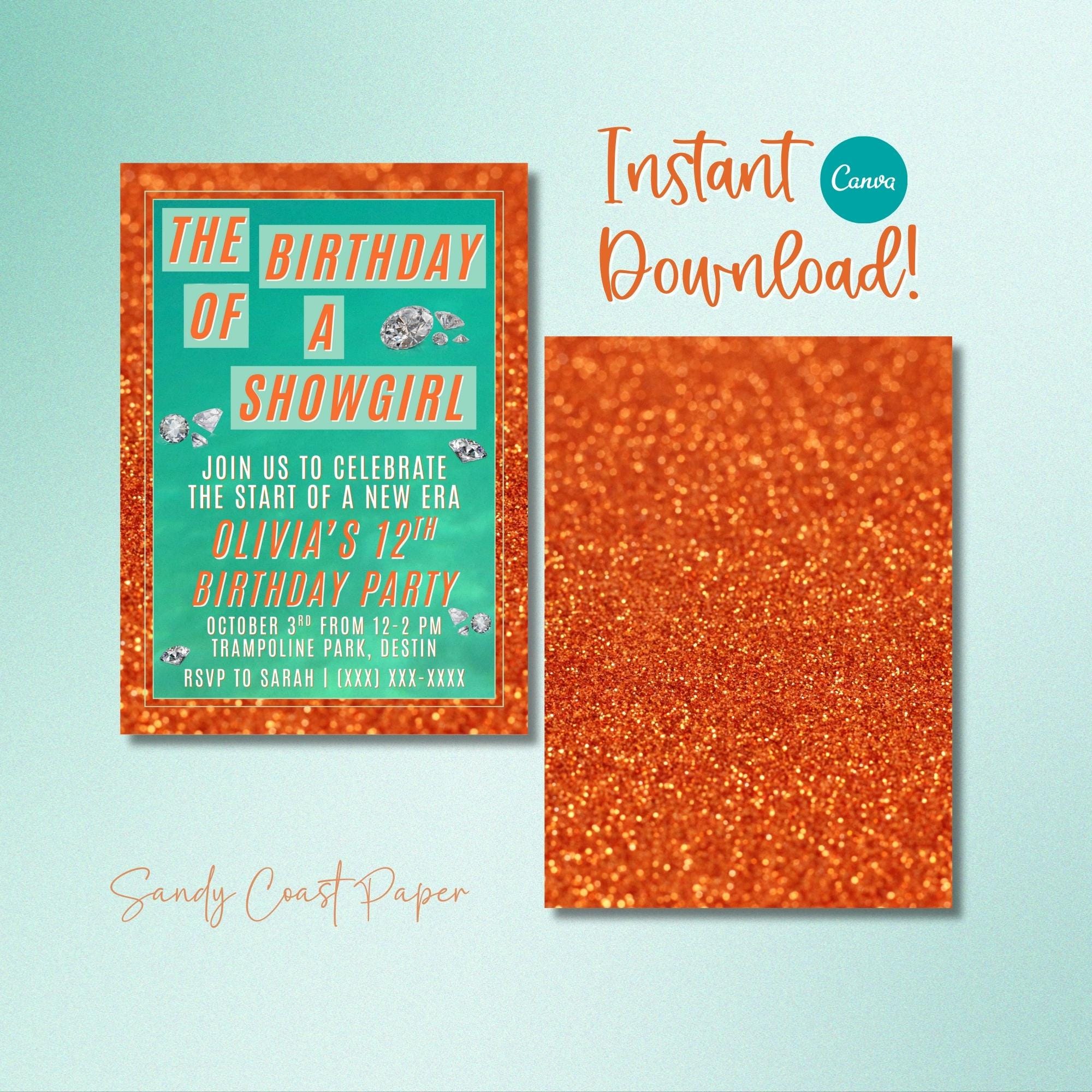 The Birthday of a Showgirl | Birthday Party Invitation Template ...