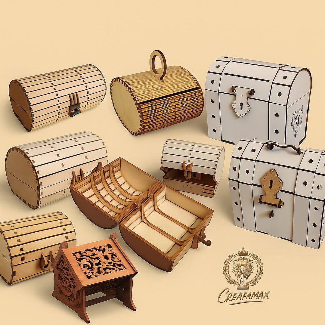 Set of 5 Wooden Chests & Boxes – Laser Cut Files SVG DXF – 3–5mm - Etsy