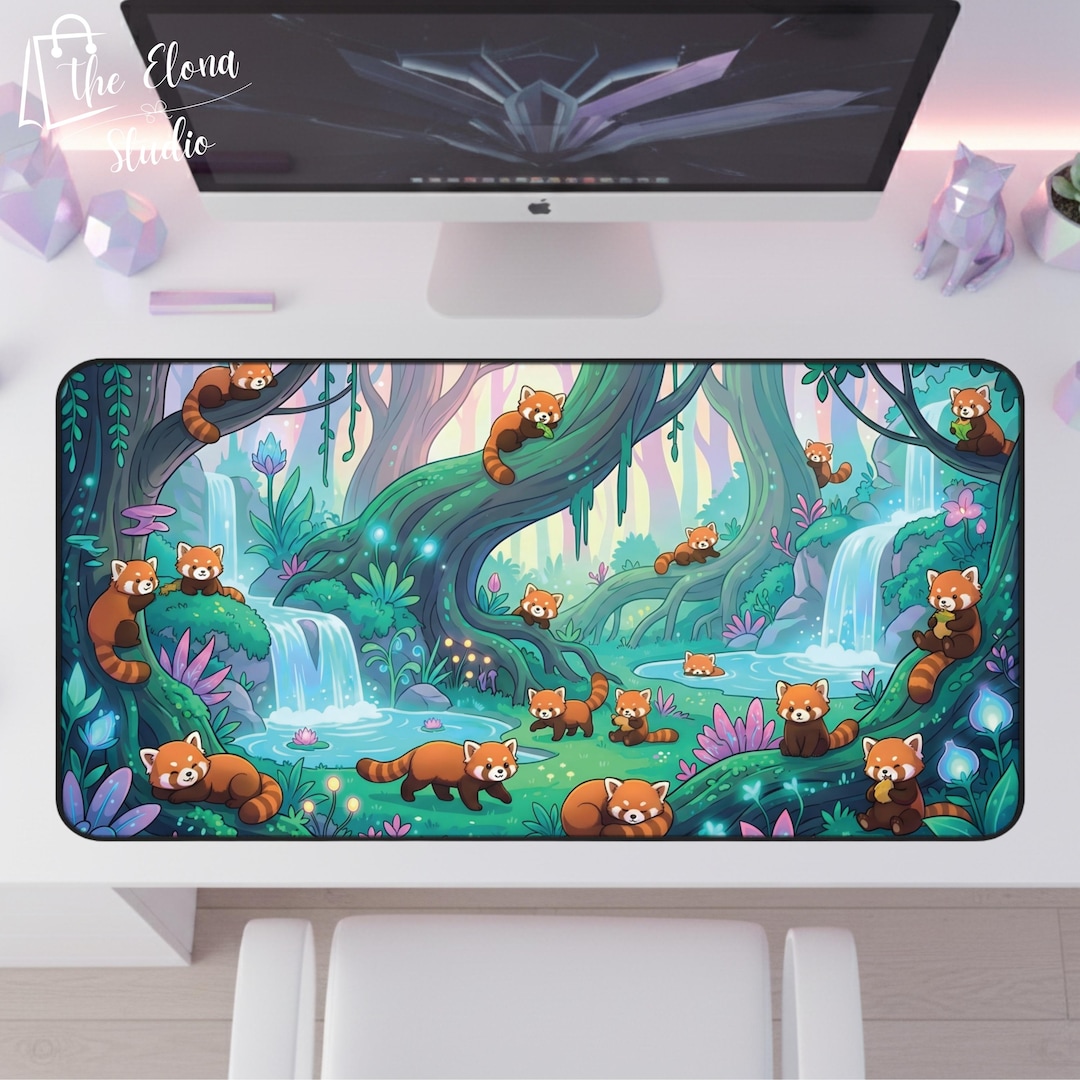 Enchanted Red Panda Forest Desk Mat XL | Kawaii Woodland Animals Gaming ...