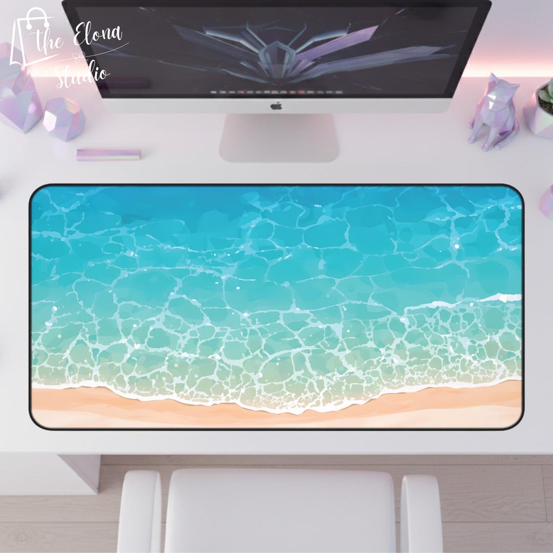 Sandy Beach View Desk Mat XL | Ocean Waves Desk Pad | Large Gaming ...