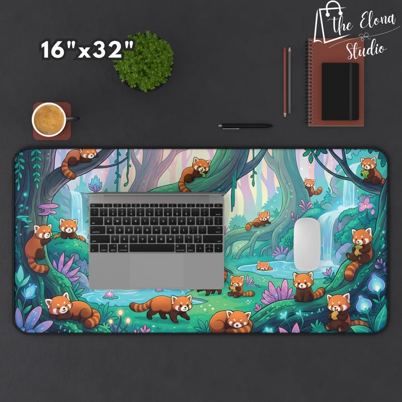 Enchanted Red Panda Forest Desk Mat XL | Kawaii Woodland Animals Gaming ...