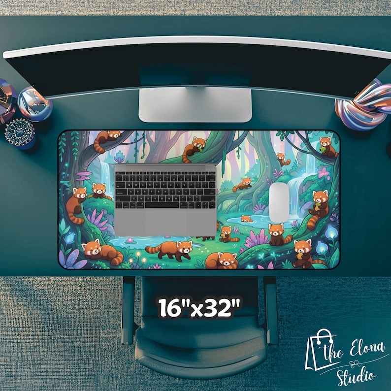 Enchanted Red Panda Forest Desk Mat XL | Kawaii Woodland Animals Gaming ...