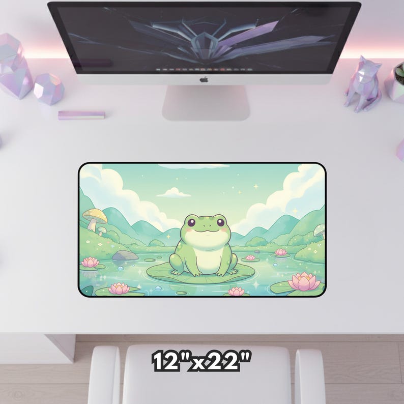 Kawaii Frog Desk Mat XL | Pastel Cottagecore Gaming Mousepad | Cute ...