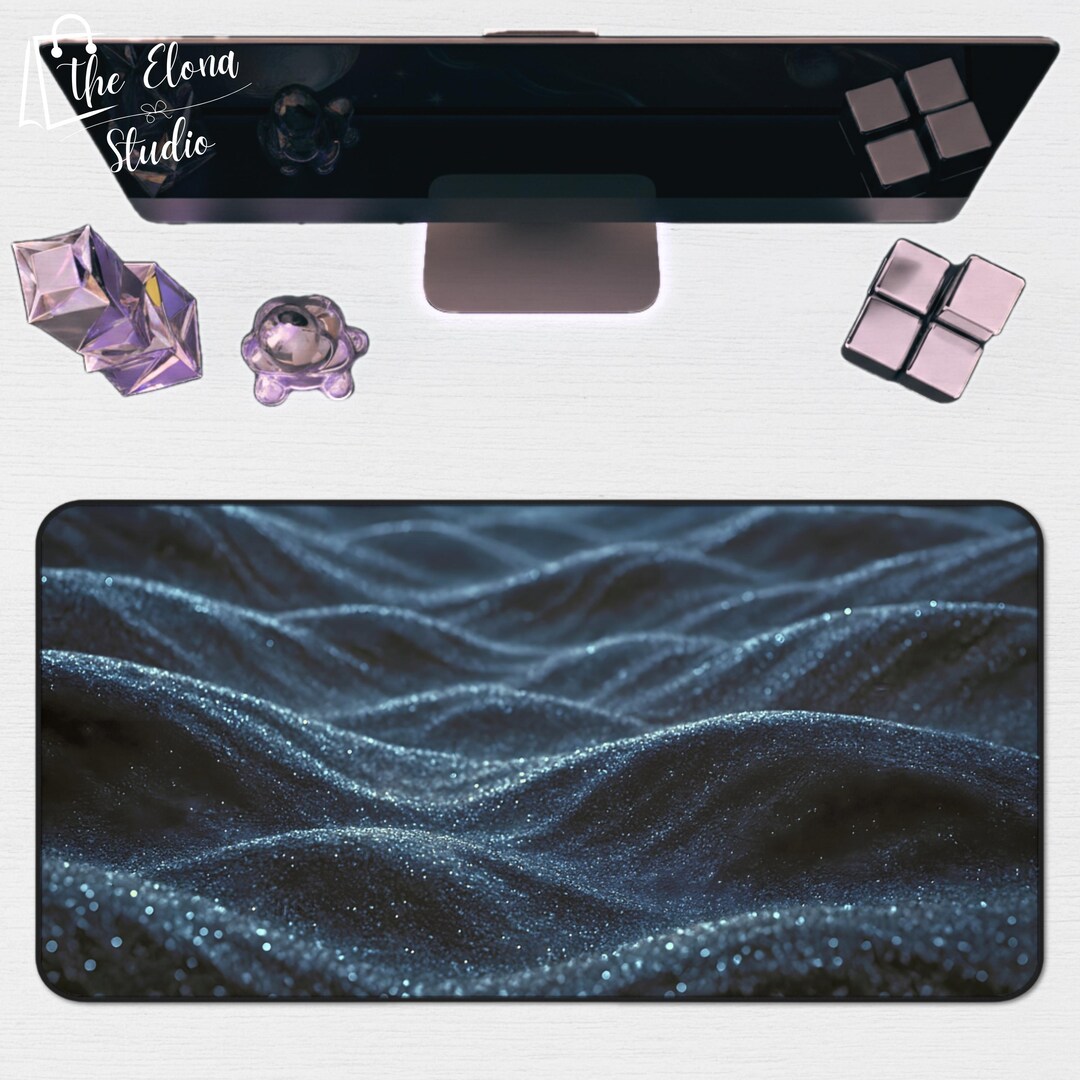 Sparkling Sand Dunes Desk Mat XL | Midnight Blue Wave Texture Mouse Pad ...