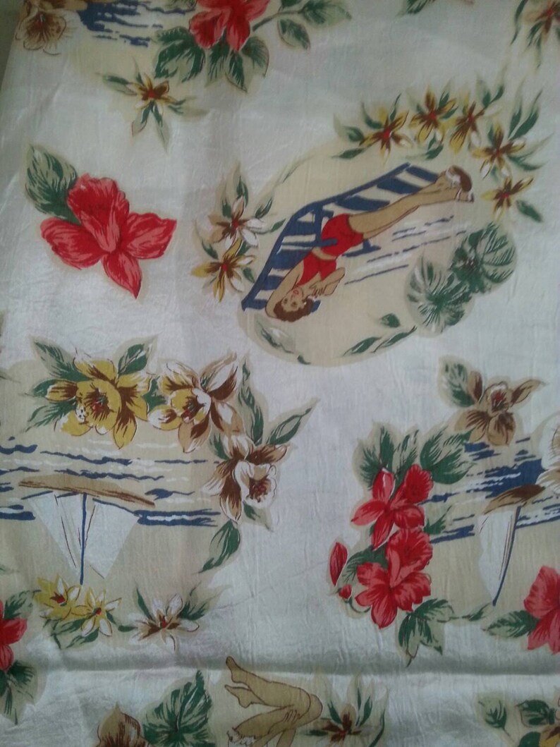 Tropical Pin Up Girl Polyester Fabric 58Wide 3 Yards | Etsy