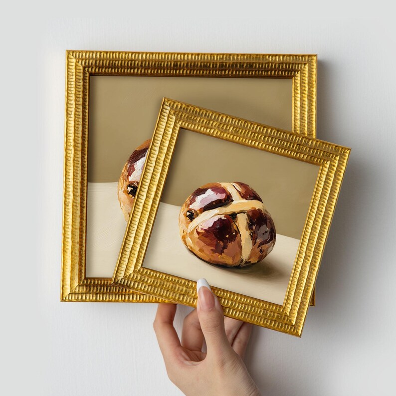 Still Life Hot Cross Bun Oil Painting: Kitchen Wall Art Decor ...
