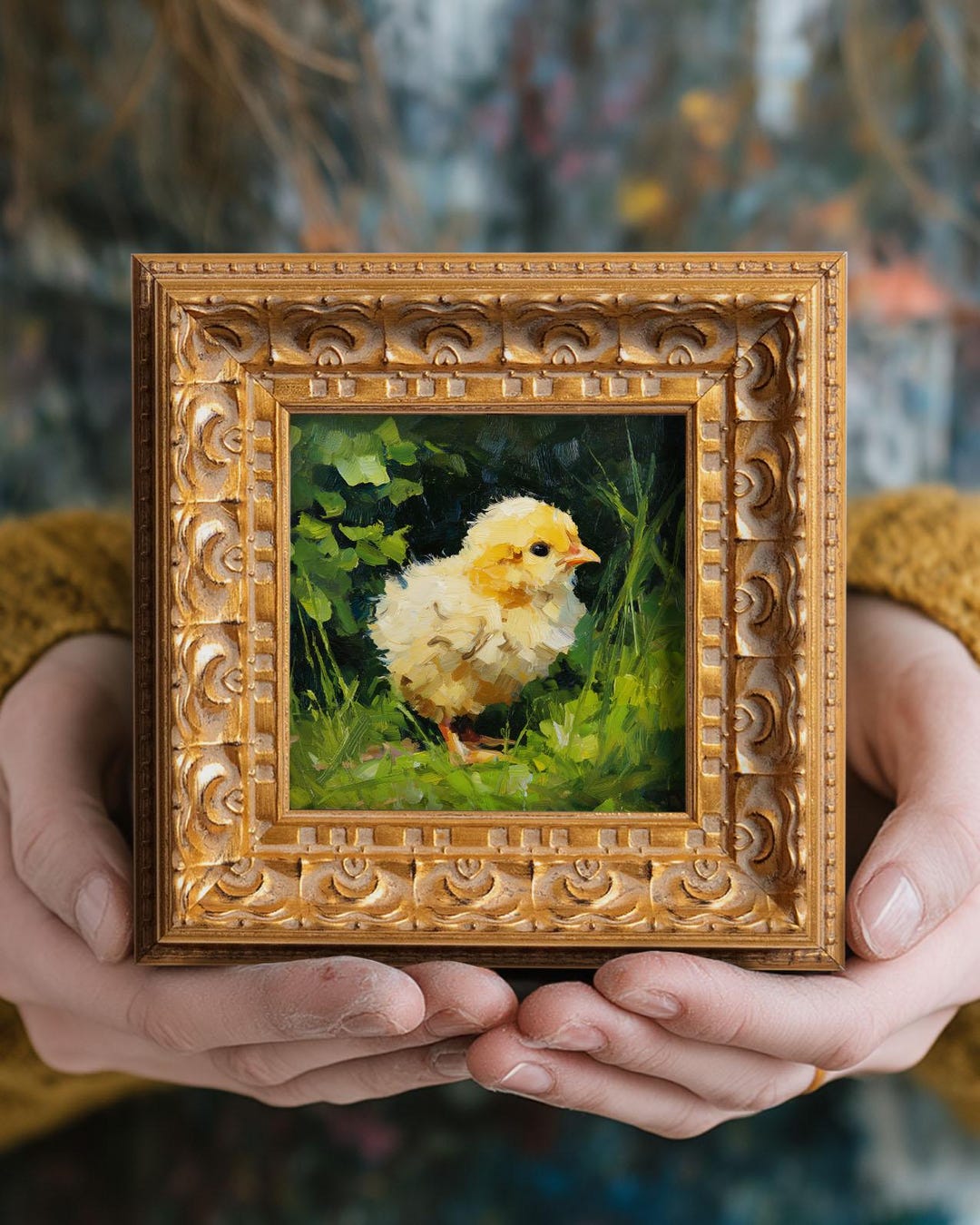 Hand Panted Chick Oil Painting, Original Art, Living Room Wall Art ...