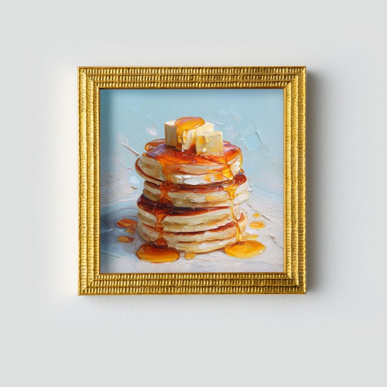 Still Life Pancakes Oil Painting: Kitchen Wall Art Decor, 5X5 ...