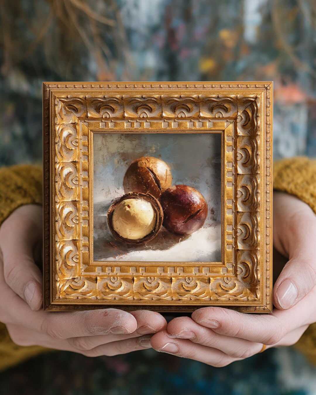 Still Life Macadamia Nuts Oil Painting, Small Original Art, Hand ...