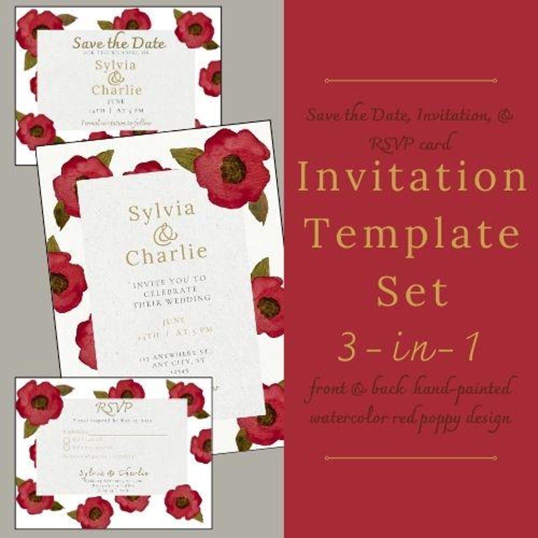 Watercolor Poppy Invitation Template: Editable Floral Design (canva ...