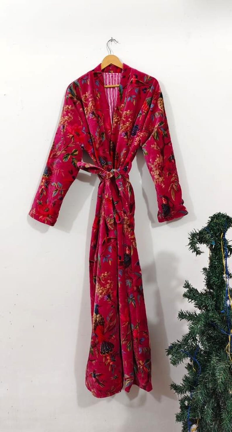 Luxury Velvet House Robe, Velvet Cotton Kimono Robe, Dressing Gown ...
