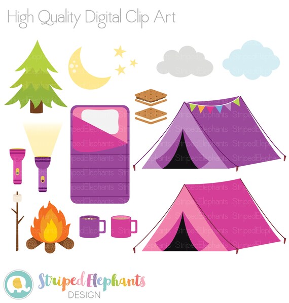 Camping Clip Art Happy Camper Tent Camp Fire Smores - Etsy
