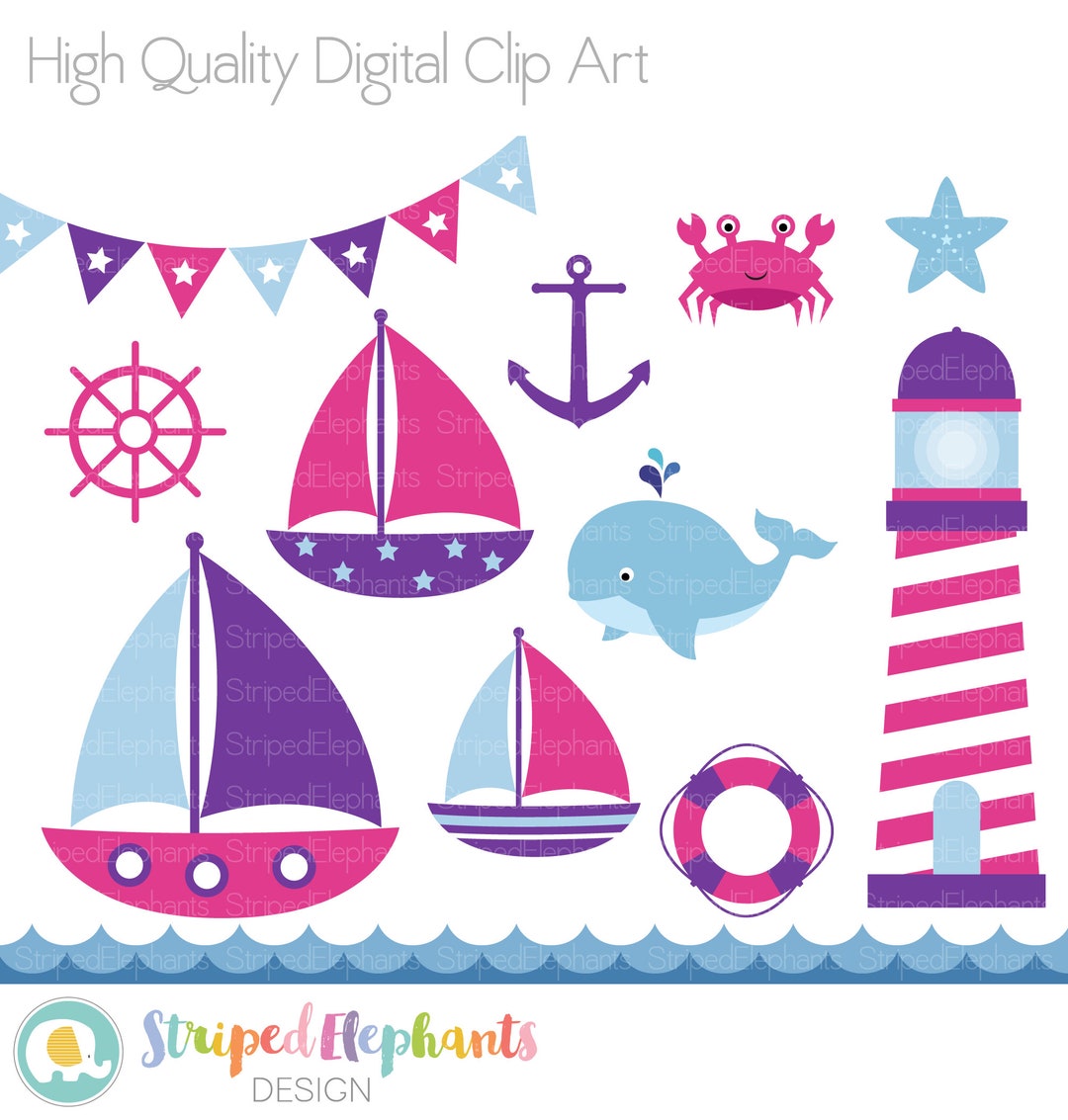 Nautical Clip Art Sail Boat Clipart Pink and Purple - Etsy