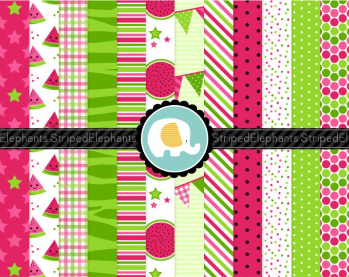 Watermelon Digital Paper Pack 1, Watermelon Digital Backgrounds ...