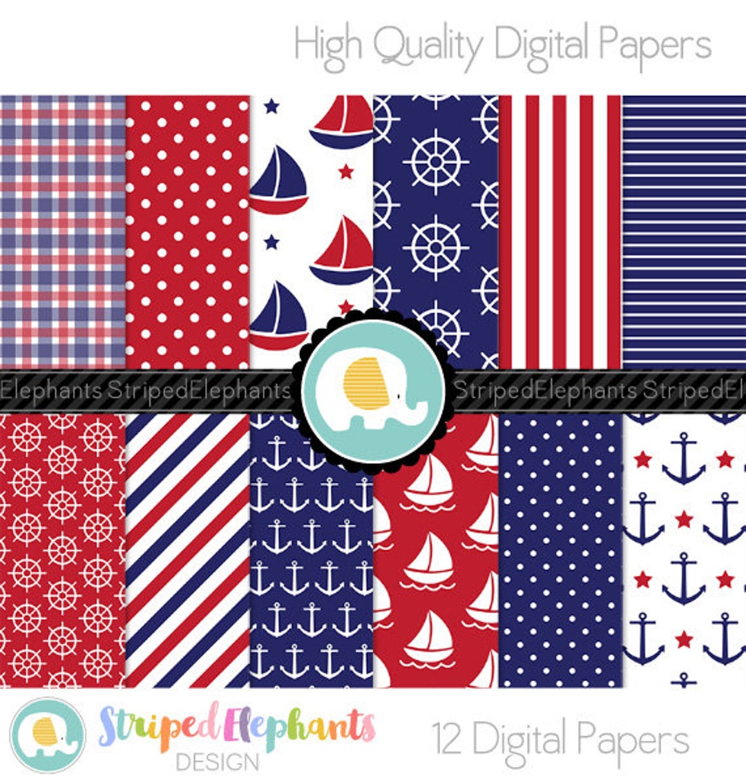 Red White & Blue Nautical Digital Paper Nautical Digital - Etsy