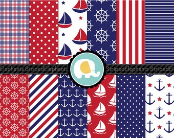 Nautical Digital Paper Commercial Use Navy and Red - Etsy