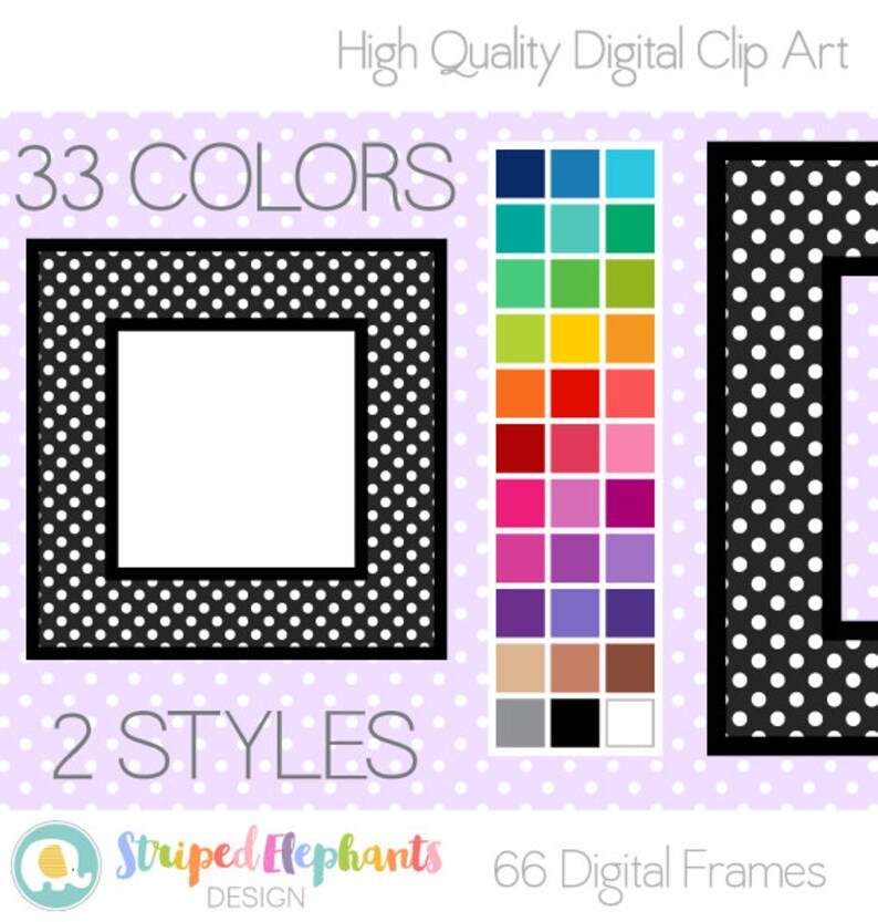 Polka Dot Square Digital Frames Printable Clipart Borders - Etsy